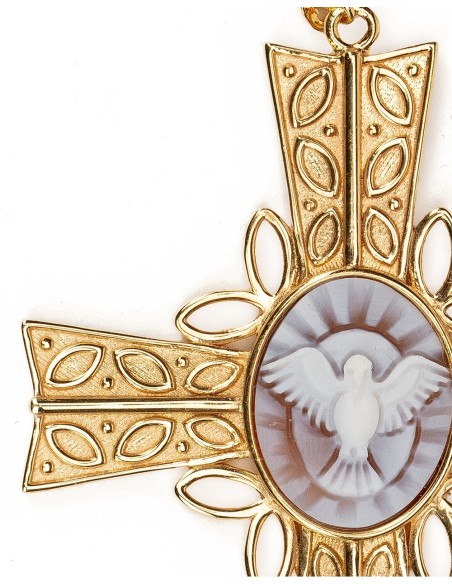 Gold Plated Crucifix Hand Engraved Holy Spirit Cameo | Vatican Gift